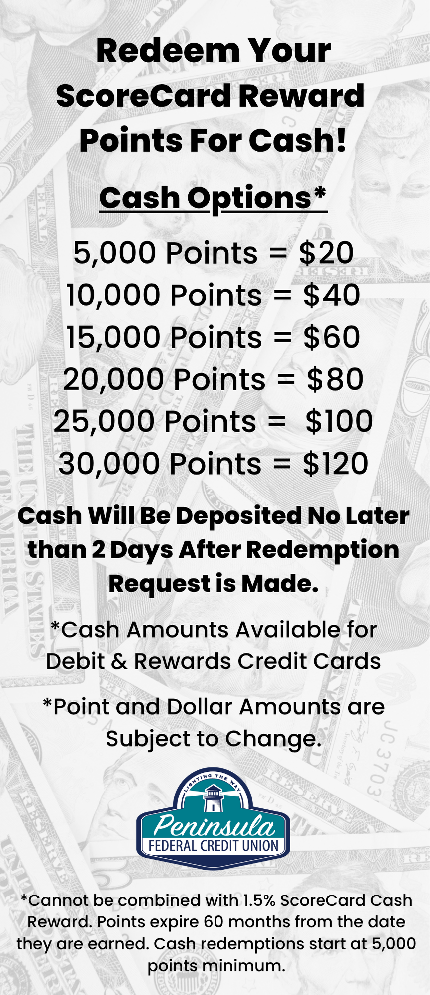ScoreCard Cash Redemption Form - Peninsula Federal Credit Union
